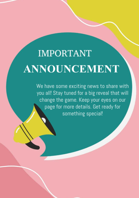 Copy of Pink Maximalist Important Announcement Template A4 | PosterMyWall