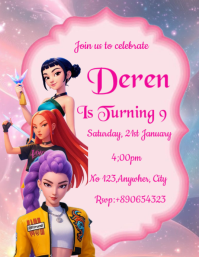 Blue Maximalist Kpop Demon Hunters Birthday Invitation Flyer (us Letter ...