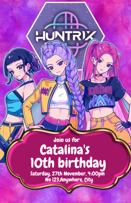 Modèle Pink Maximalist Kpop Demon Hunters Birthday Invitation Tabloid ...