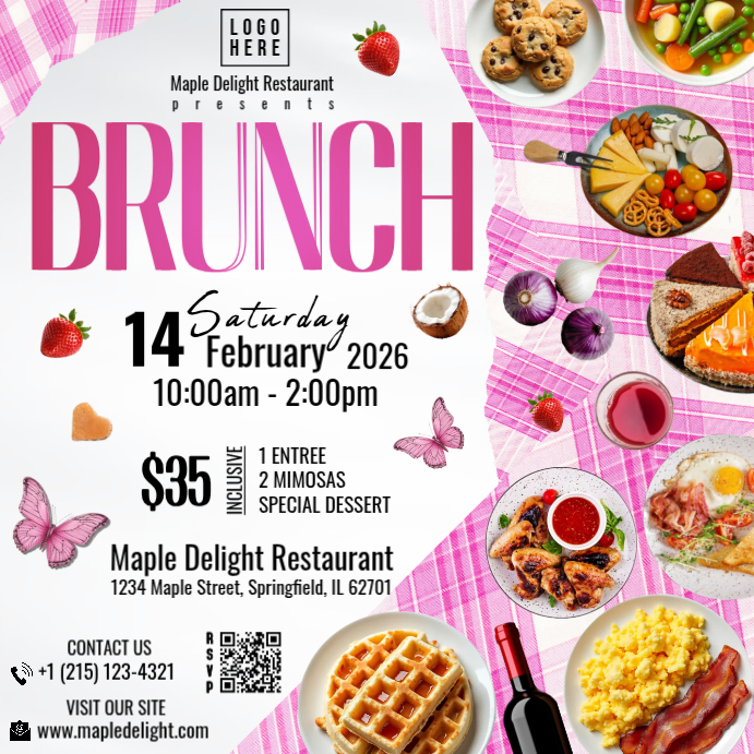 Pink Maximalist Ladies Brunch Flyer Template Design Instagram Post ...