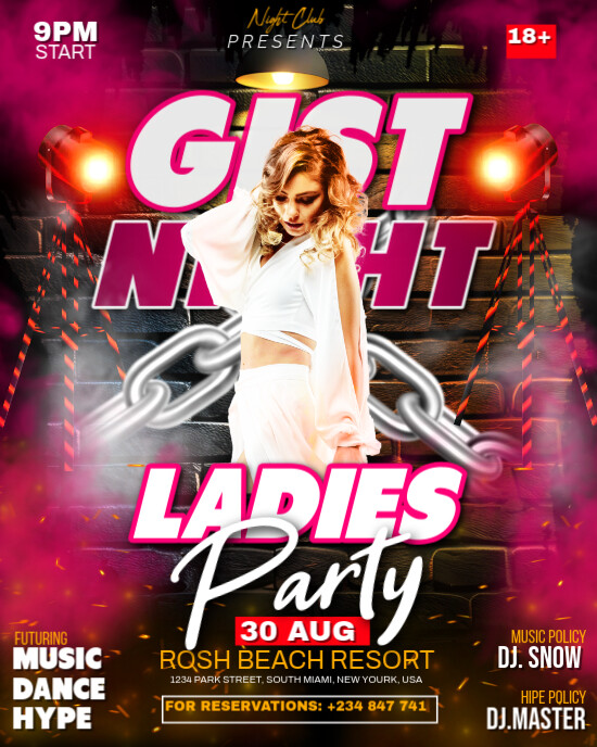 Pink Maximalist Ladies Night Party Flyer Instagram Portrait Template | PosterMyWall