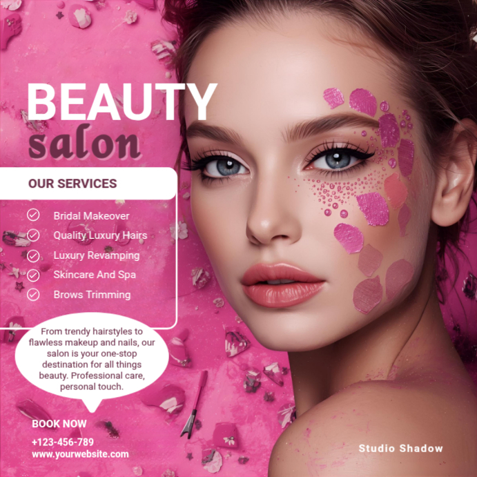 Pink Maximalist Make Up Studio & Beauty Salon Flyer Instagram Post ...