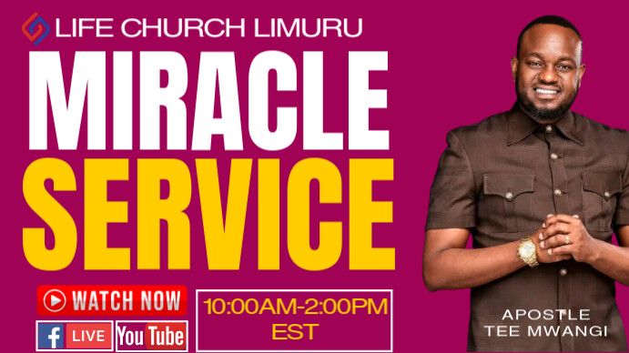 Pink Maximalist Miracle Service Youtube Thumbnail Template | PosterMyWall