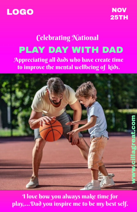 Pink Maximalist National Play Day With Dad Tabloid Template | PosterMyWall