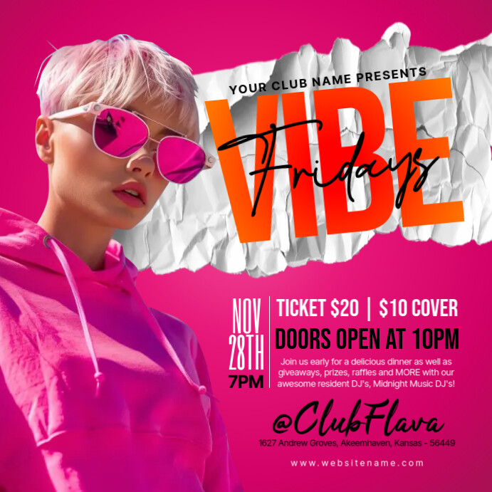 Pink Maximalist Night Club Instagram Post Template | PosterMyWall