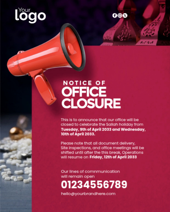 Pink Maximalist Office Closure Flyer Instagram Portrait Template ...