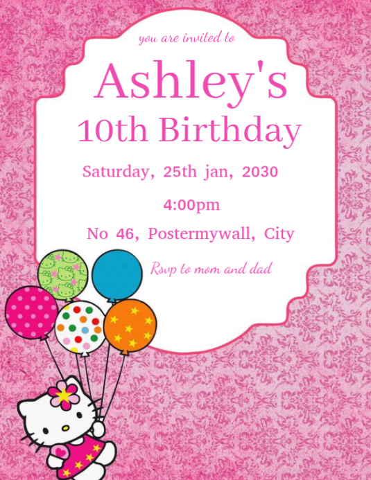 Pink Maximalist Pinkkitty Birthday Invitation Flyer (us Letter ...