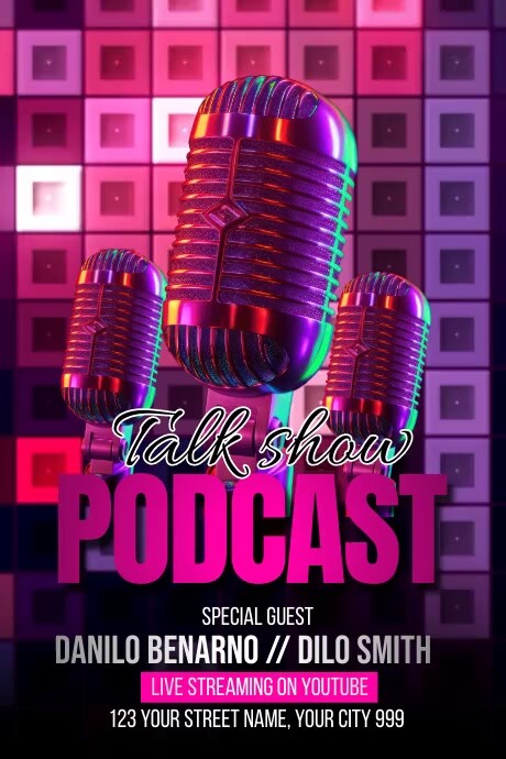 Pink Maximalist Podcast Talk Poster Template | PosterMyWall