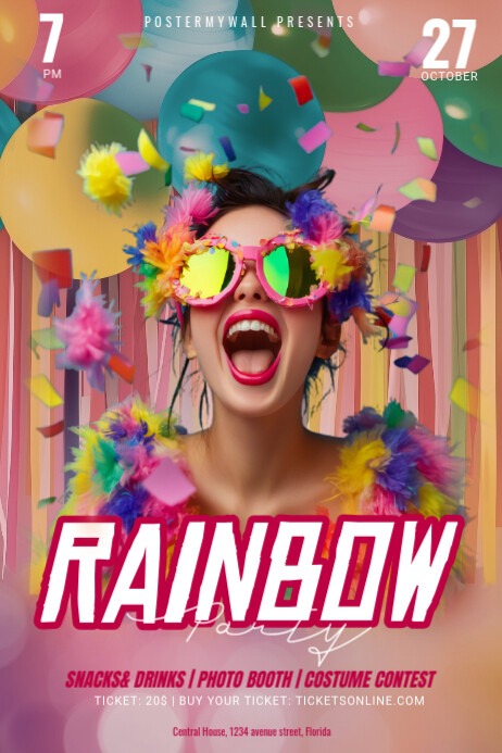 Pink Maximalist Rainbow Party Poster Template | PosterMyWall