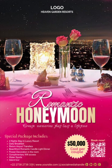 Pink Maximalist resort Romantic Honeymoon Poster Template | PosterMyWall