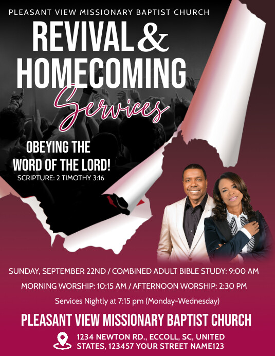 Pink Maximalist Revival & Homecoming Flyer (u Template | PosterMyWall