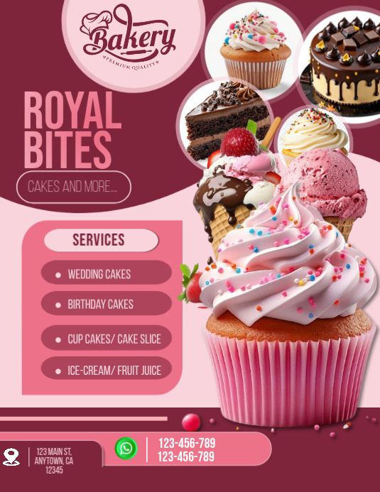 Pink Maximalist Royal Bites Bakery Flyer – Sweet Cupcake & Cake Shop ...