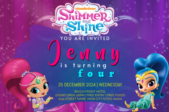 Pink Maximalist Shimmer And Shine Birthday Poster Template | PosterMyWall
