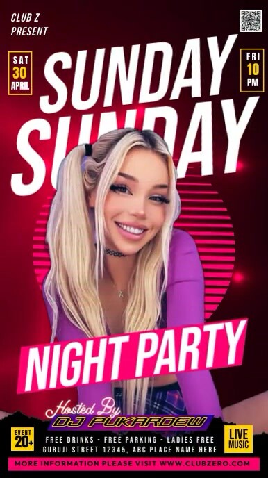 Pink Maximalist Sunday Night Club Party Insta Template | PosterMyWall