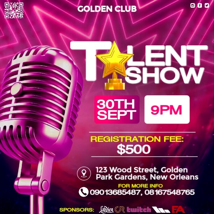 Pink Maximalist Talent Hunt Show Design Template Instagram Post ...