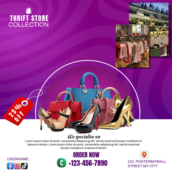 Pink Maximalist Thrift Store Flyers Template Instagram Post | PosterMyWall