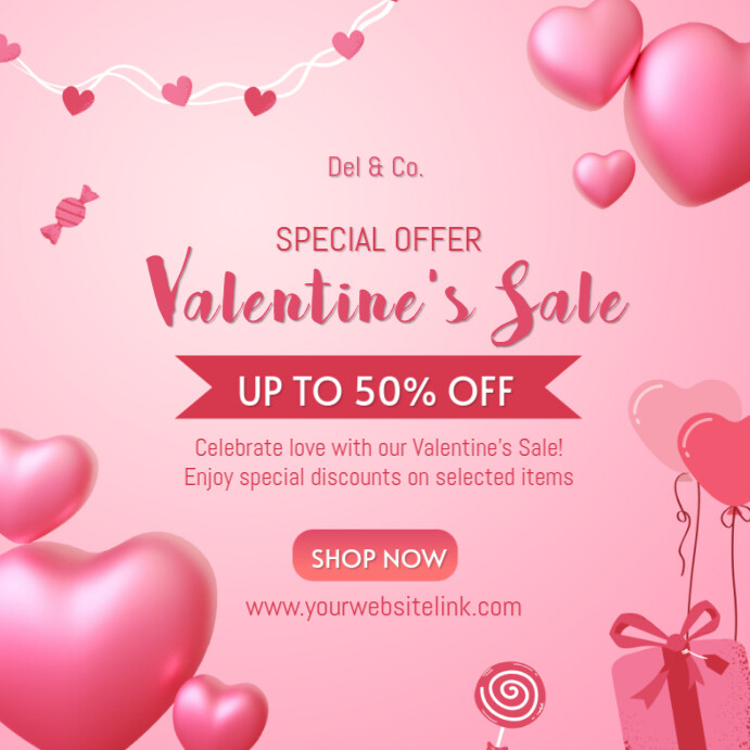 Pink Maximalist Valentine's Sale Instagram Post Template | PosterMyWall