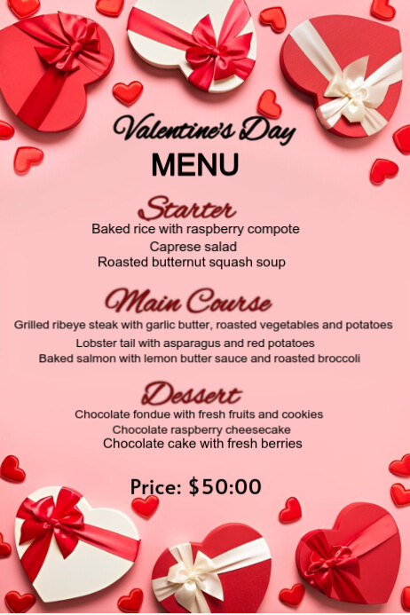 Copy of Pink Maximalist Valentine's Day Menu Poster | PosterMyWall