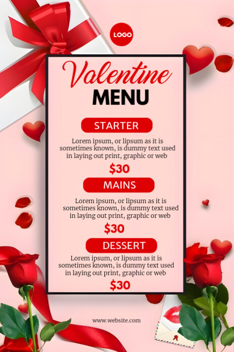 Copy of Pink Maximalist Valentine Menu Poster | PosterMyWall