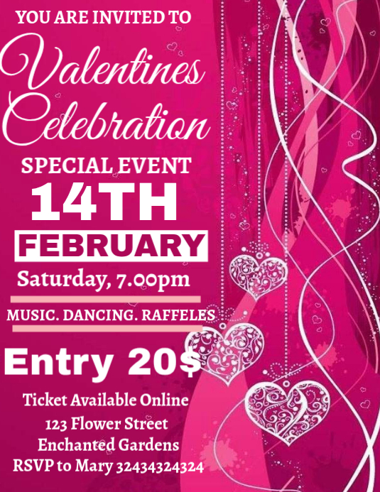 Pink Maximalist Valentines Celebration Poster Flyer Template | PosterMyWall