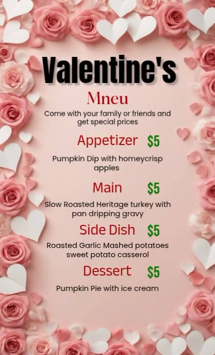 Pink Maximalist Valentines Day Menu Us Legal Template | PosterMyWall