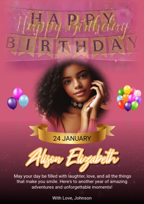 Pink Maximalist Video Birthday Card A5 Template | PosterMyWall