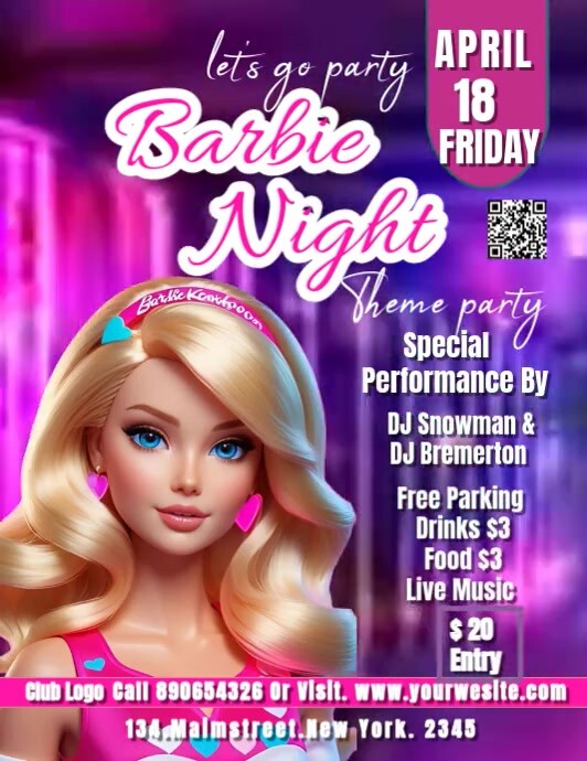 Copy of Pink Modern & Minimal Barbie Night Theme Party Flyer (us Letter ...