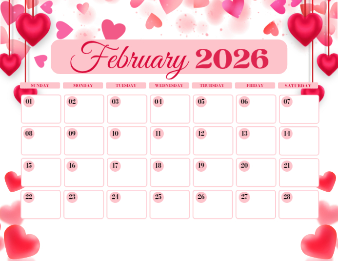 Pink Modern & Minimal Calendar February 2026 Flyer (us Letter) Template ...