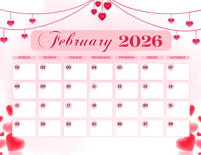 Pink Modern & Minimal Calendar February 2026 Flyer (us Letter) Template ...