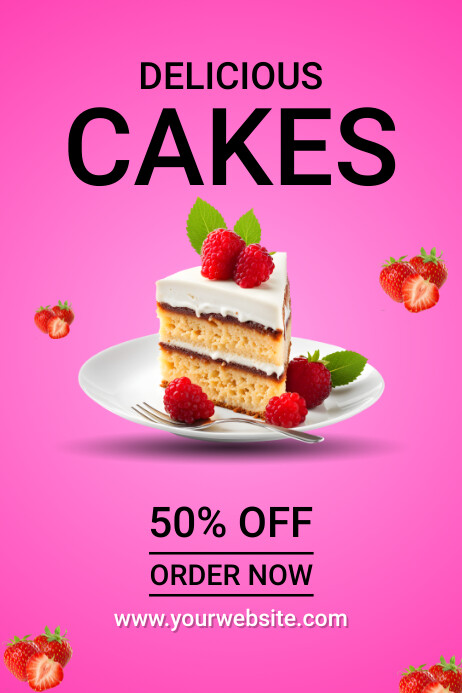Pink Modern & Minimal Delicious Cakes Poster Template | PosterMyWall