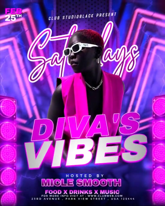 Pink Modern & Minimal Divas Night Club Party Instagram Portrait ...
