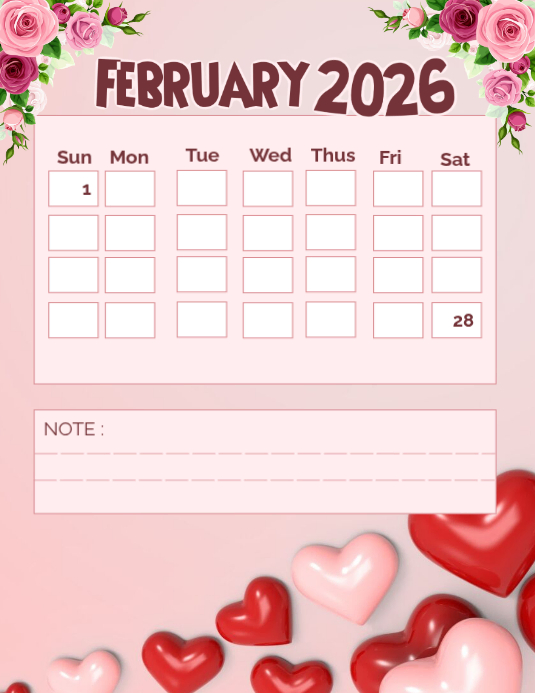 Pink Modern & Minimal February Calendar Flyer (us Letter) Template ...