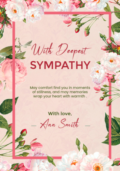 Pink Modern & Minimal Heartfelt Sympathy Card A2 Template | PosterMyWall