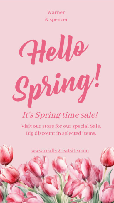 Pink Modern & Minimal Hello Spring Instagram Story Template | PosterMyWall