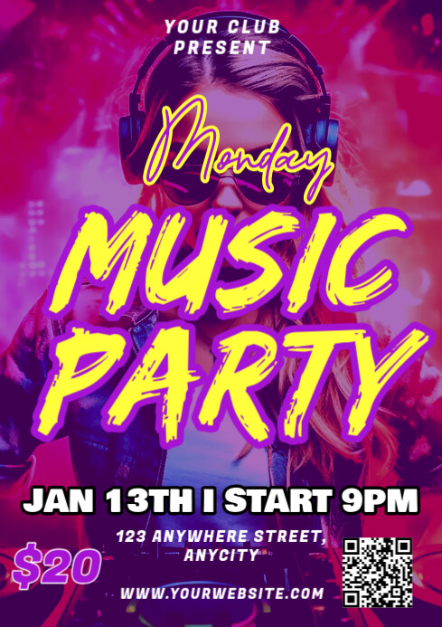 Pink Modern & Minimal Monday Music Party A2 Template | PosterMyWall