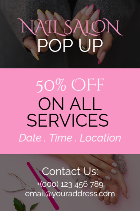 Pink Modern & Minimal Nail Pop Up Shop Poster Template | PosterMyWall