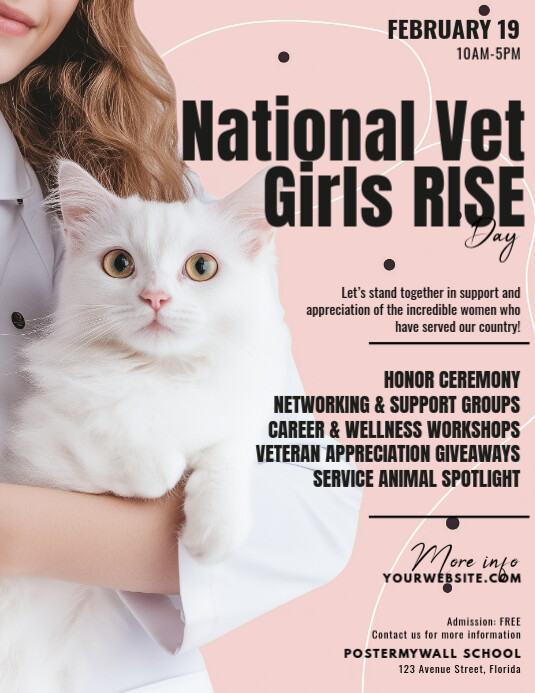 Pink Modern & Minimal National Vet Girls Rise Day Event Flyer (us ...