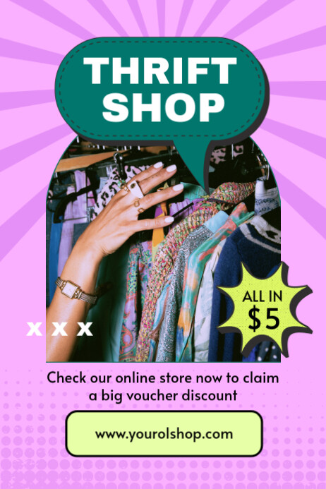 Pink Modern & Minimal Retro Thrift Shop Promotion Poster Template | PosterMyWall