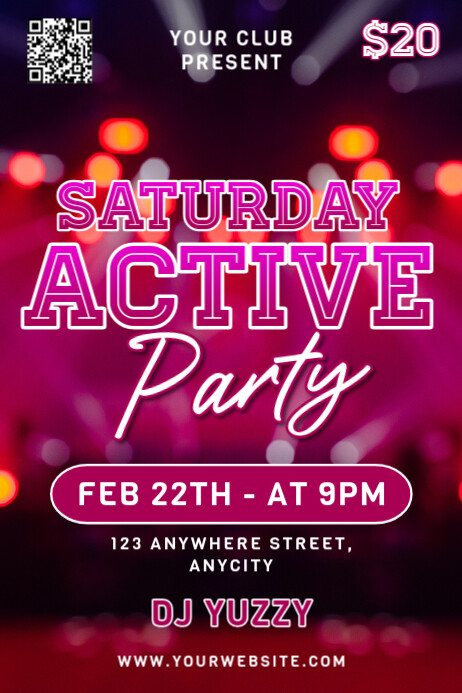 Pink Modern & Minimal Saturday Active Party Poster Template | PosterMyWall