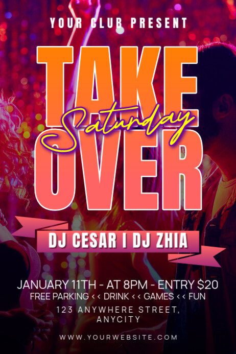 Copy of Pink Modern & Minimal Saturday Takeover Party Poster | PosterMyWall