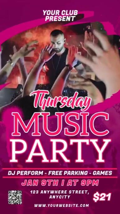 Pink Modern & Minimal Thursday Music Party Reel Instagram Template ...