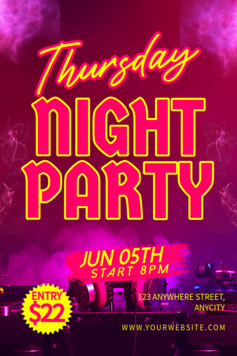 Pink Modern & Minimal Thursday Night Party Poster Template | PosterMyWall