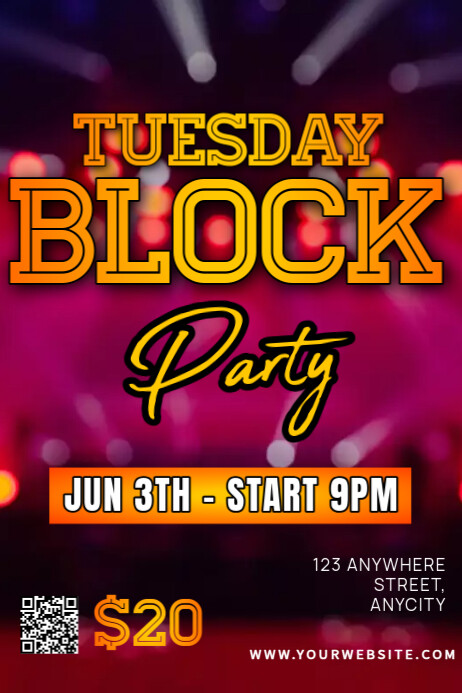 Copy of Pink Modern & Minimal Tuesday Block Party Poster | PosterMyWall