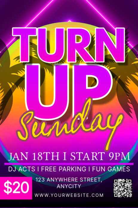 Pink Modern & Minimal Turn Up Sunday Poster Template | PosterMyWall