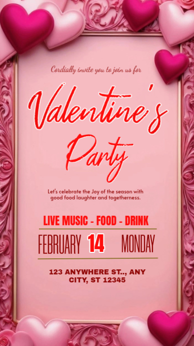 Pink Modern & Minimal Valentine's Party Invite Flyer Digital Display (9 ...