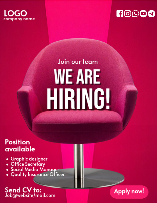 Pink Modern & Minimal We Are Hiring Job Flyer (us Letter) Template ...