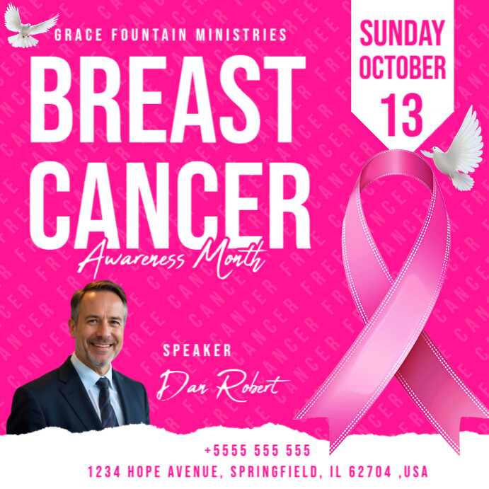 Pink Modern & Minimal Breast Cancer Awareness Instagram Post Template ...