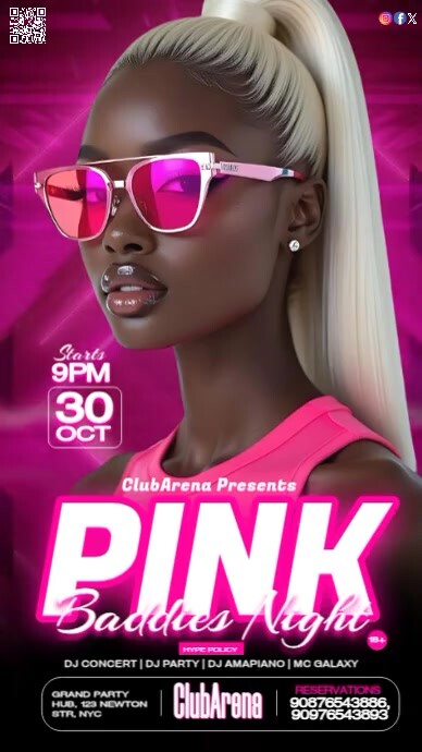 Copy of Pink Modern & Minimal Ladies Night Pink Template Digital ...
