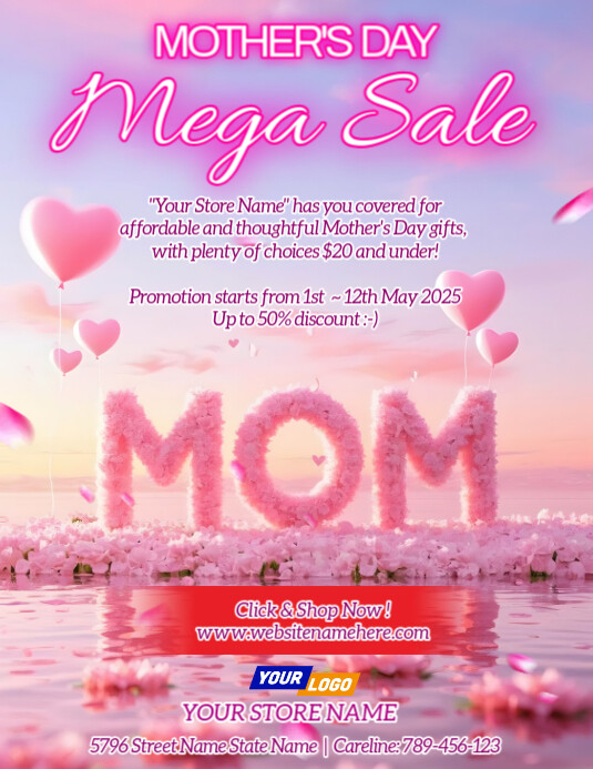 Pink Mother's Day Sale Event Flyer Template | PosterMyWall