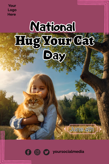 Plantilla de Pink National Hug Your Cat Day Poster | PosterMyWall